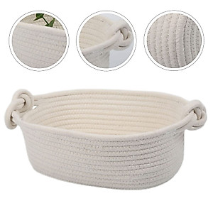 Artibetter Cotton Woven Basket Woven Cotton Rope Storage Basket Decorative Hamper Handled Nursery Shelf Baskets Desktop Makeup Cosmetics Organizers for Trinket Jewelry Toys Woven Gift Basket