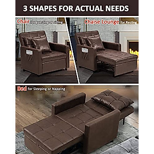 XSPRACER [Updated Convertible Chair Bed, Sleeper Sofa 3 in 1, Stepless Adjustable Backrest,Armchair, Sofa, Bed, PU Imitation, Brown, Single One