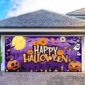 Halloween Garage Door Decorations, Large 13 X 6ft Halloween Garage Door Cover, Purple Garage Door Halloween Cover for Garage Door Halloween Decorations, Garage Halloween Decorations tineit