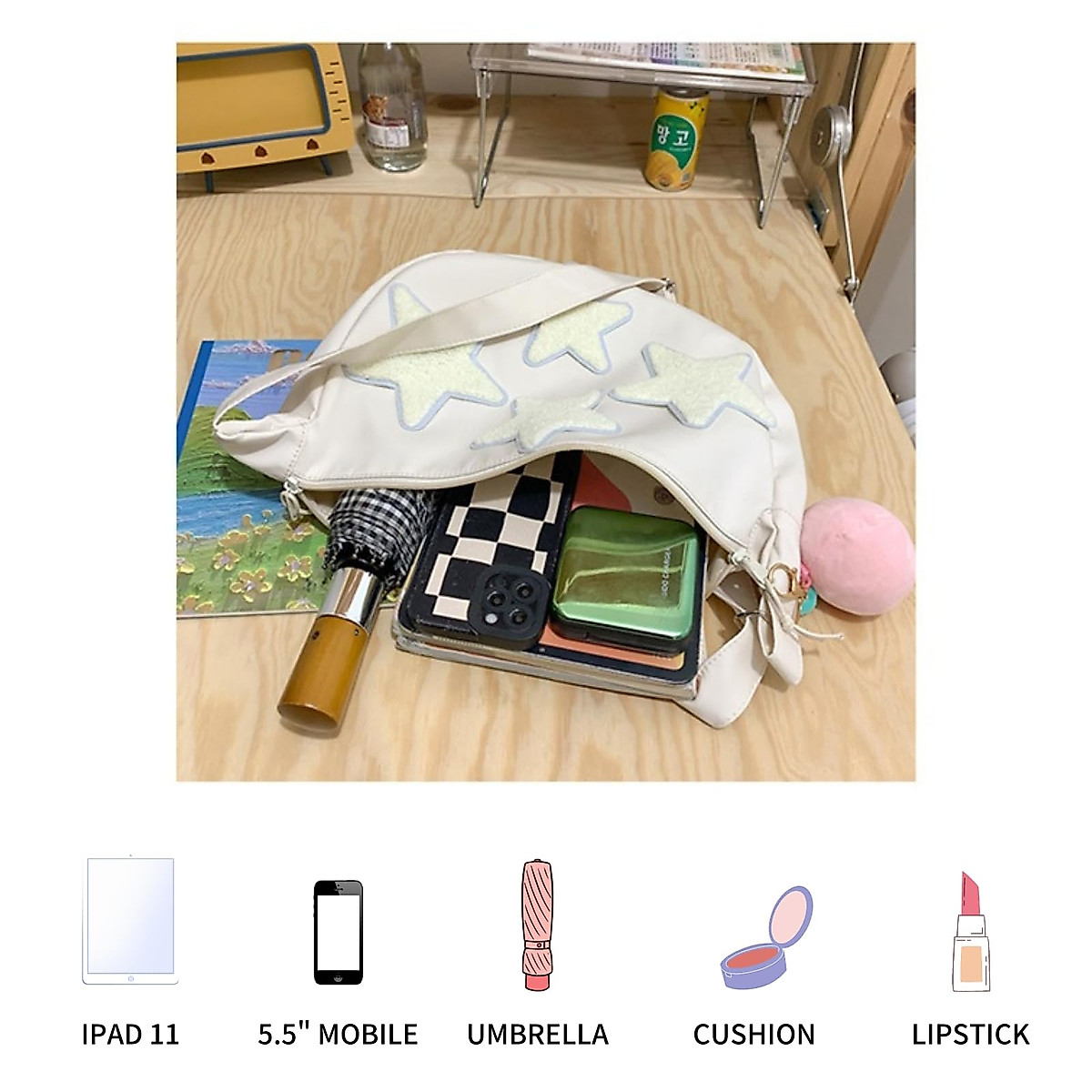 Star Messenger Bag, Goth Purse Kawaii Gothic Bag Y2K Heart Shaped, Women Hobo Shoulder Bag For Travel, Vintage Casual Aesthetic Crossbody Bag (Black)