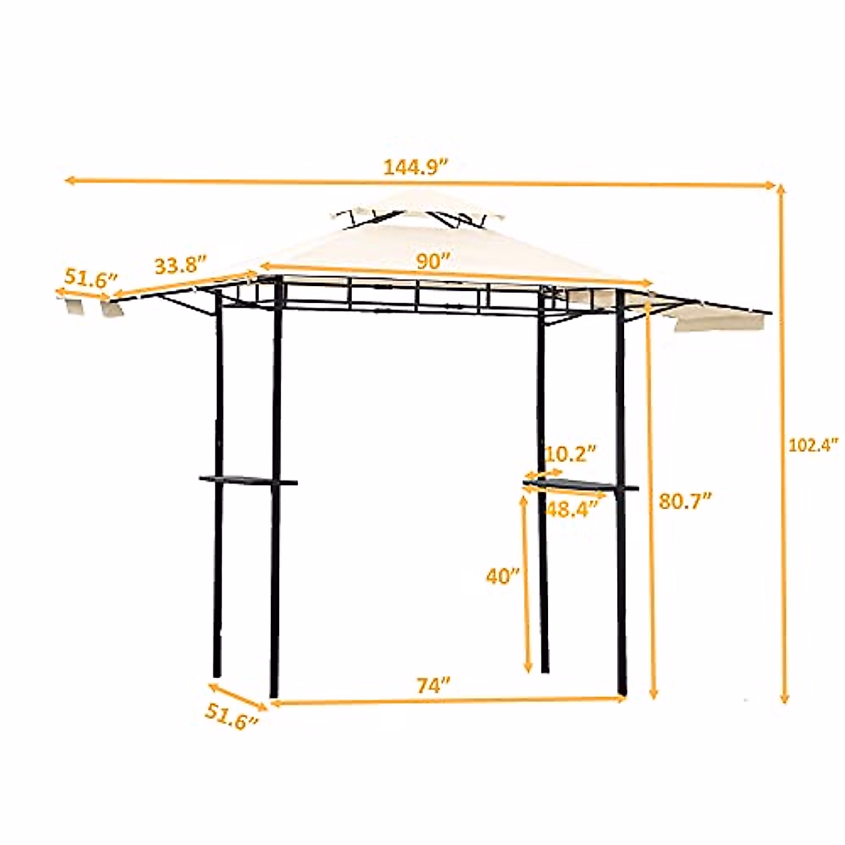 Merax Gazebo - 12Ft x 4.3Ft, Iron Double Tiered Outdoor Canopy with Bar Counters, for Patio Garden Backyard BBQ Grill, Beige