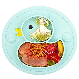Baby Plate Silicone Toddler Plates Suction Placemat Divided Dishes for Kids and Infants One-Piece Strong Suction, BPA Free, Microwave Dishwasher Safe (Pink&Green)