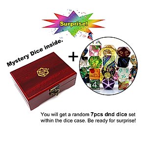 Haxtec Mystery DND Dice Set with Wood Dice Case Dual-Purpose Wooden Dice Box with Foam Insert DND Gifts D&D RPG Dice Set with Box