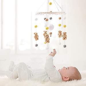 Baby Mobile for Crib | Wooden Wind Chime Bed Bell | Bear Panda Felt Cloud Baby Crib Nursery Mobile Star Moon for Baby Boys and Girls | Boho Nursery Decor for Infant Bedroom Hanging Decoration