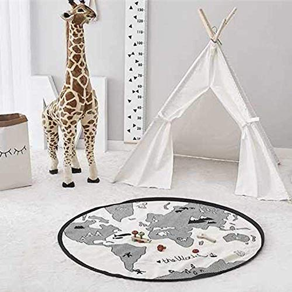 ABREEZE Adventure World Map Pattern Baby Play Mat,Crawling Mats Floor Playmat Activity Round Rug for Infant Child Kids 53 Inches