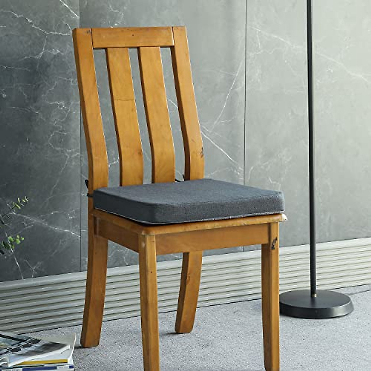 Chair Cushion for Dining Chairs with Ties 4 Pack Non Slip Memory Foam Kitchen Room Chair Pads for Outdoor Patio Furniture 17x16 Inch, Gray