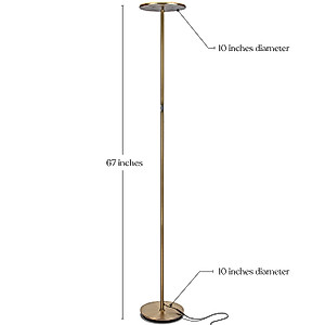 Brightech Sky Flux Dimmable LED Floor Lamp – Super Bright Floor Lamp for Living Room and Offices – Torchiere Standing Lamp with 3 Light Options, Tall Lamp for Bedroom Reading and More - Brass