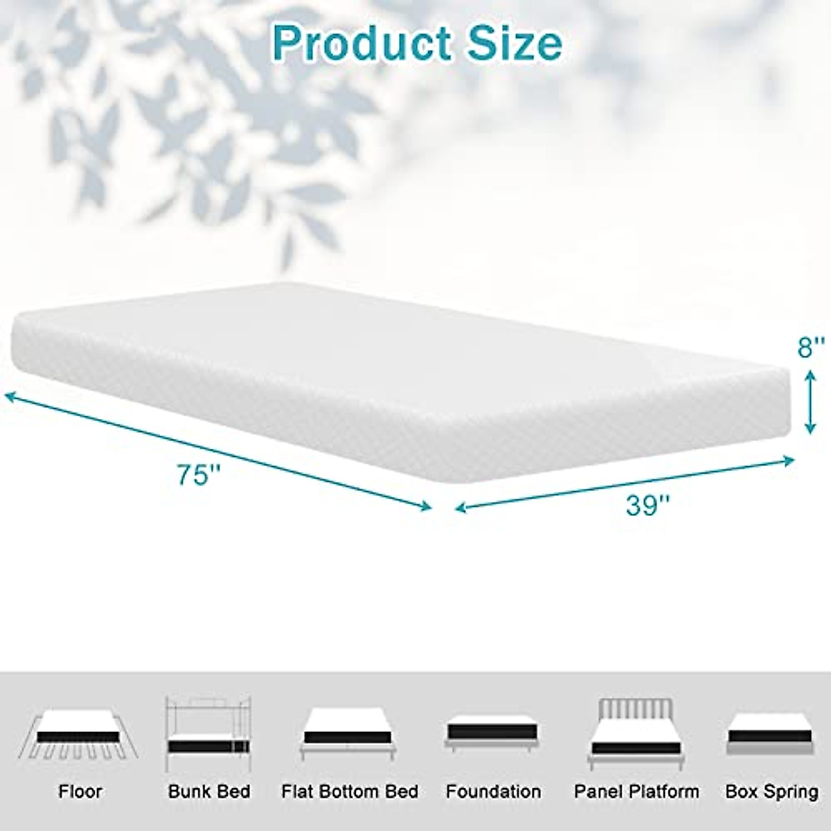 Twin Mattress, 8 Inch Gel Memory Foam Mattress CertiPUR-US Certified, Medium Firm Fiberglass Free Twin Mattress in a Box for Kids Bunk Trundle Bed Daybed