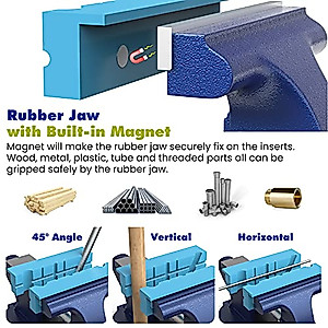 Nuovoware Heavy Duty Bench Vise 4.5 Inch, 240° Swivel Locking Base Bench Clamp with 125mm Vise Jaw, Clamp-on Home Merchanic Vice Desktop Clamp for Woodworking, Drilling, Cutting Conduit -Blue + Blue