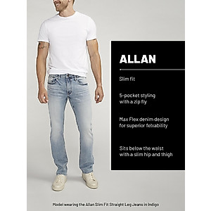 Silver Jeans Co. Men's Allan Slim Fit Straight Leg Jeans, Dark Wash BBS491, 36W x 32L