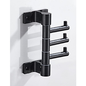 Swivel Towel Hooks Wall Coat Rack with 3 Swivel Arms, Towel Hooks for Bathrooms,Heavy Duty Wall Clothes Hooks, Wall Mounted Swivel Coat Rack Hat Rack(Black, 3 Arms)