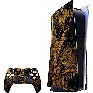 Skinit Decal Gaming Skin Compatible with PS5 Bundle - Gold and Black Marble Design