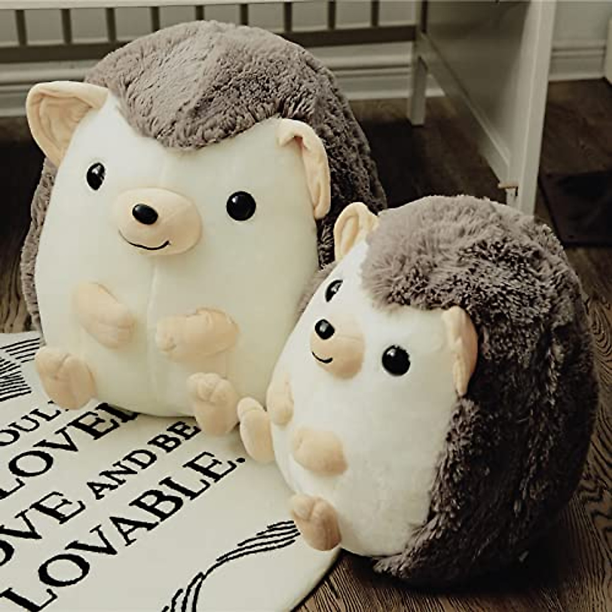 CHDGIOHA Cute Hedgehog Stuffed Animal Plush Body Pillow - 13.7'' Gray Kawaii Hedgehog Plushie Throw Pillow, Chubby Soft Plush Toy Doll, for Him & Her (Gray,Medium)