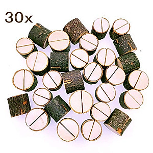 JZK 30 x Real Wood Wedding Table Number Holders Name Card Photo memo Place Card Holder Stand for Rustic Theme Wedding Christmas Birthday Garden BBQ Party