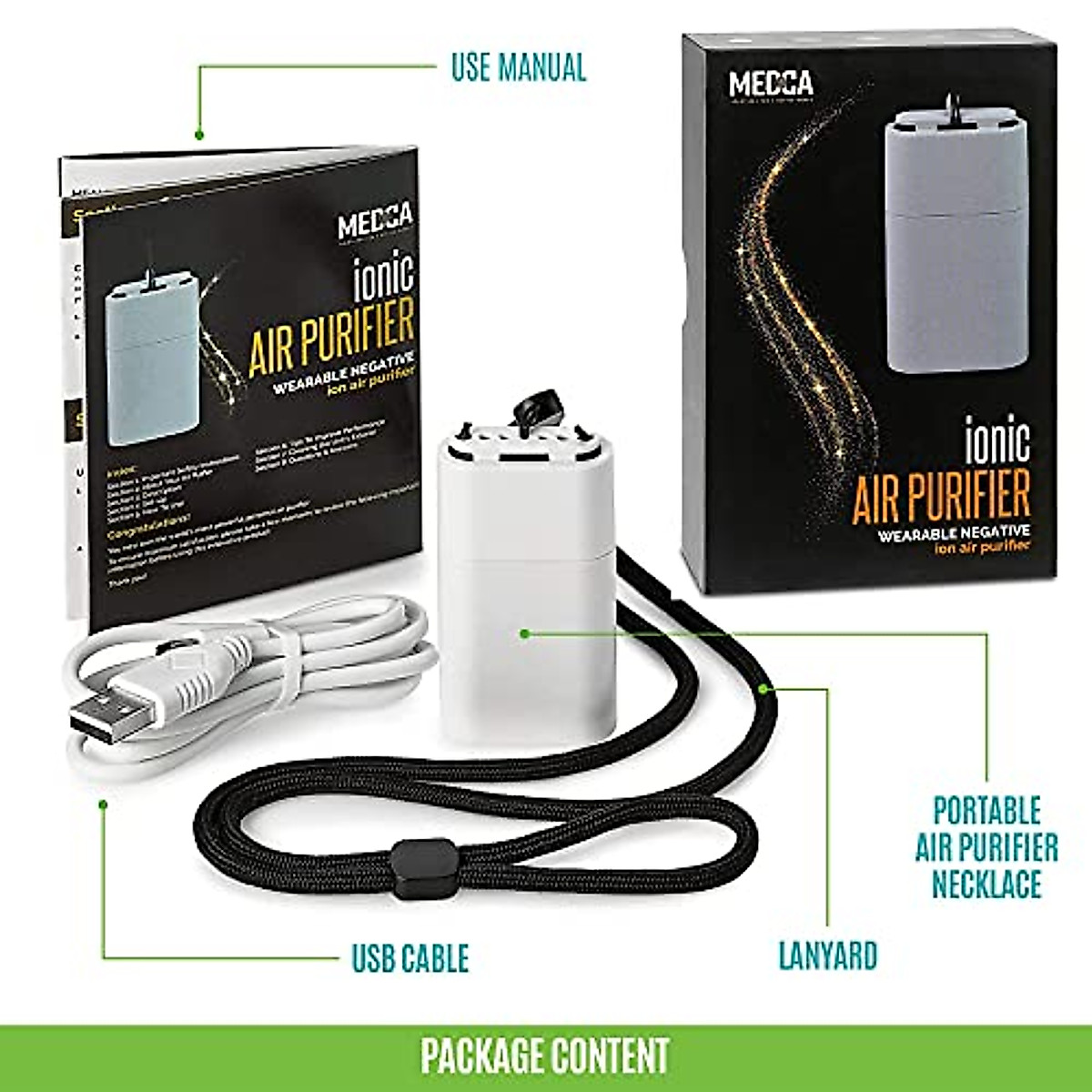 Portable Air Purifier Necklace - Rechargeable and Wearable Personal Air Device for Kids and Adults - Portable & Travel Size, Use at Home, Office, Car, Grocery Store, School or Outdoor Activities