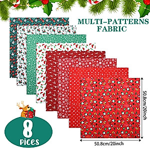 Panelee 8 Pcs 20 x 20 Inches Christmas Fabric Quilting Christmas Fabric Bundles Precut Fabric Squares Christmas Printed Fabric Scraps for DIY Sewing Crafts Project Patchwork Dress Apron