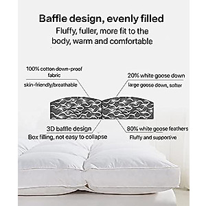 ROSE FEATHER Goose Down Feather Bed Mattress Topper,Down Matress Topper Cover with Straps, Breathable Soft Fluffy Baffled Pillowtop Mattress Pad Feather Topper Queen-All Season,Size:60x80inchs