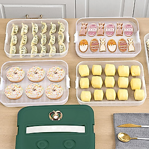 OFFKITSLY Food Storage Containers with Lids, Plastic Cookie Storage Containers Airtight, 4-Layer Stackable Food Containers Dumpling Storage Box, Green