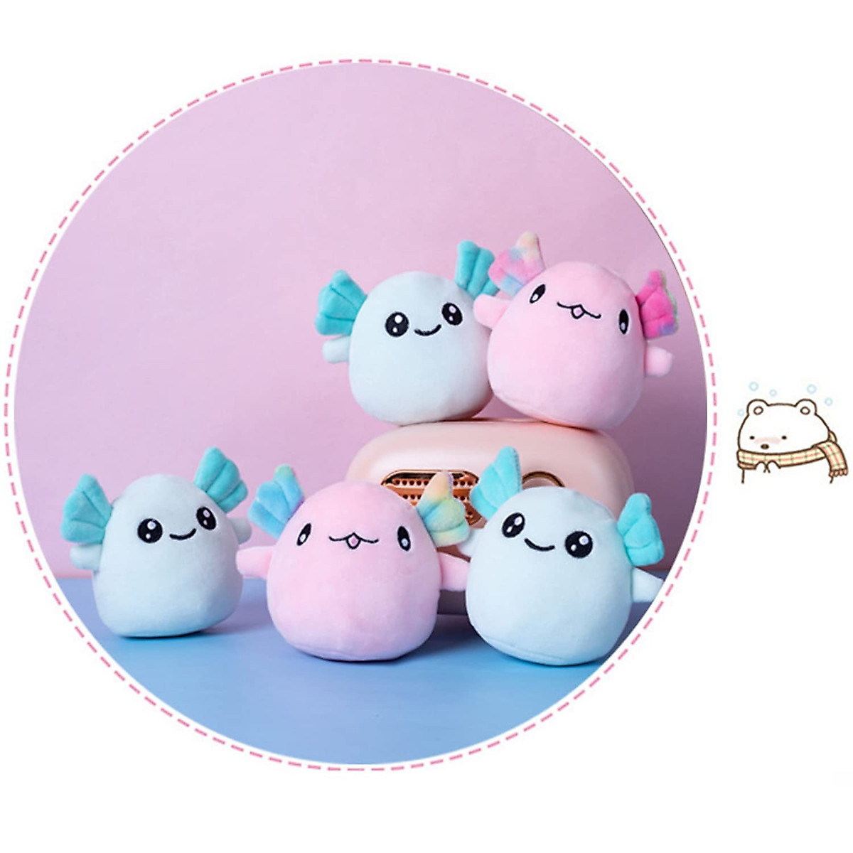 REFAHB Cute Axolotl Plush Toy, Removable Salamander Animal Stuffed Plush Pillow, Kawaii Plush Cushion Toy Game for Kids, Girls, Birthday Gift (6pcs a Bag, Pink)
