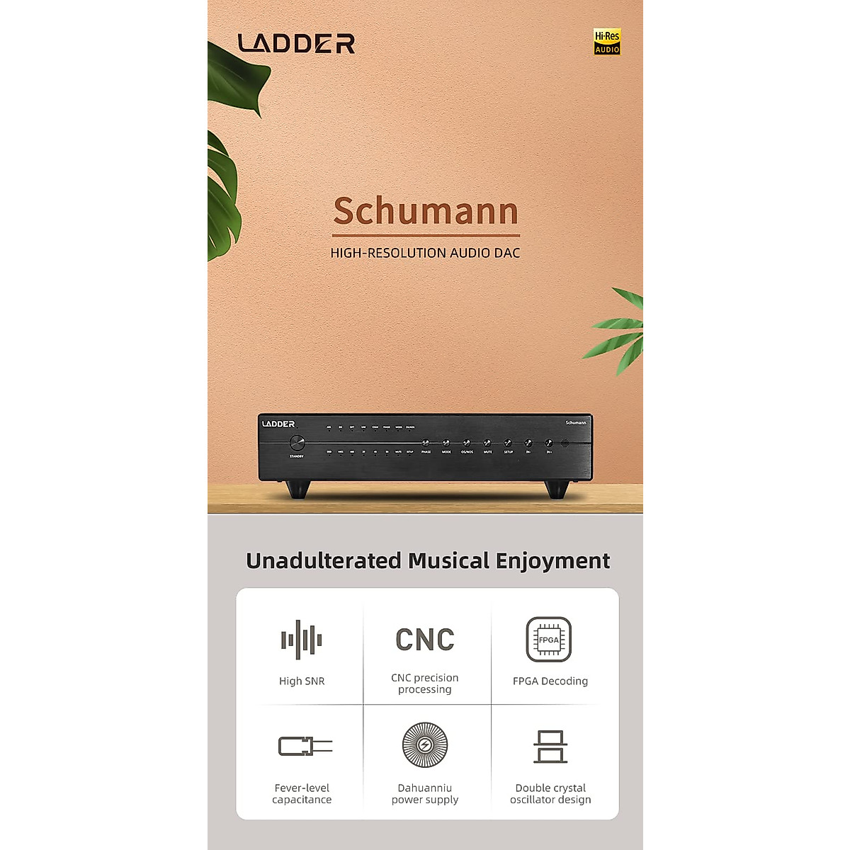 Ladder Schumann DAC HiFi USB DSP Coaxial Opt AES Resolution Audio Decoder