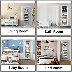 mambabydad Over Door Hanging Organizer with 4 Large Capacity Pockets & 4 Side Pockets & 2 Small Pockets for Nursery/Bedroom/Bathroom/Kitchen,Include 2 Metal Hooks (Grey)
