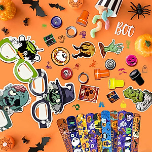 Generic Halloween Party Favors Halloween Toys - 160Pcs Halloween Supplies Favors Halloween Slap Bracelets Halloween Stickers Halloween Stamps for Kids Halloween Party Favor Halloween Treat Bags Gifts