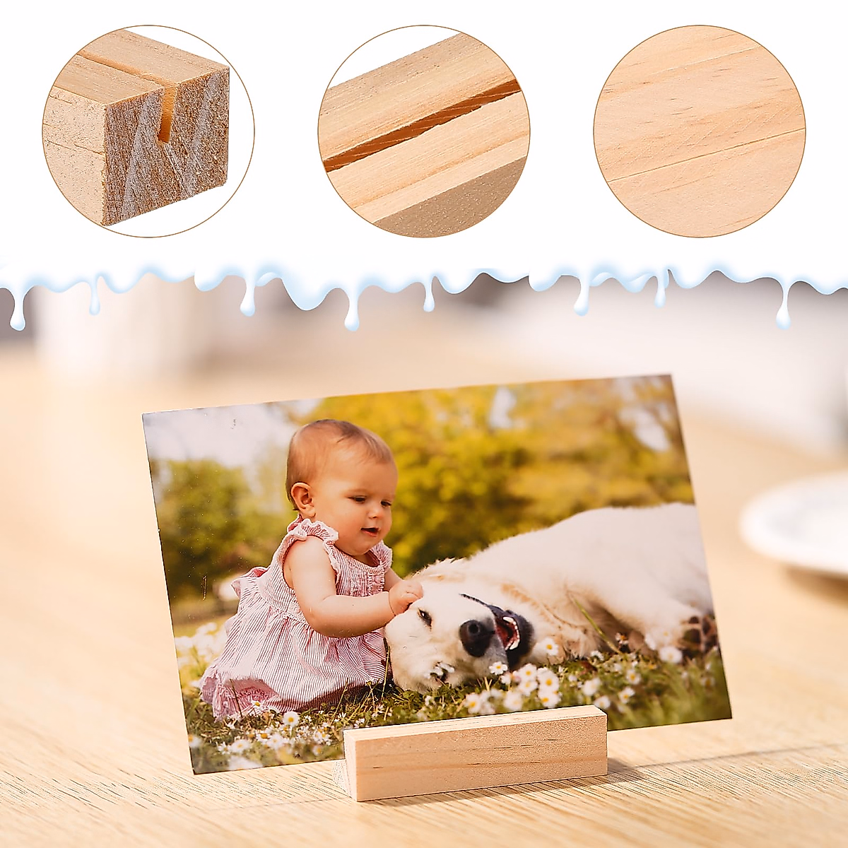 NUOBESTY Table Card Holders Handmade Wooden Place Card Holders Table Place Cards Name Holders Photo Holders for Wedding Party Bar Home Table and More 10 Pcs