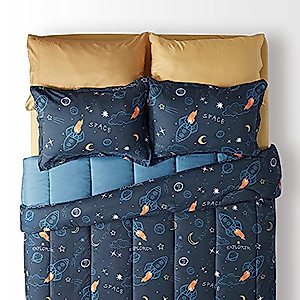 SLEEP ZONE Kids Twin Bedding Comforter Set - Super Cute & Soft Kids Bedding 5 Pieces Set with Comforter, Sheet, Pillowcase & Sham (Space Rocket)