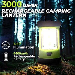 Rechargeable Camping Lantern, 3000LM 5 Light Modes Camping Light 4400 Capacity Phone Charger LED Impact-Resistant Flashlight Lantern Portable Waterproof Hurricane Lanterns for Emergency(Pale Green)