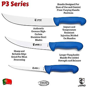 Jero 4 Piece P3 Butcher Meat Processing Set, Cimeter, Breaking, and Boning Knives - Includes Mundial Sharpening Steel