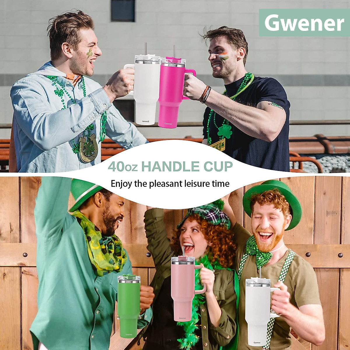 40 oz Tumbler With Handle and Straw Lid, Stainless Steel Insulated Tumblers Travel Mug, for Hot and Cold Beverages Thermos Travel Coffee Mug for Both Men and Women (White)