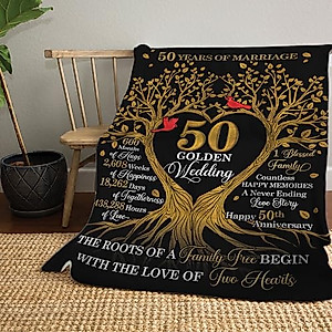 MUCHNEE 50th Anniversary Blanket Gifts, Gift for 50th Wedding Anniversary, 50 Golden Wedding Anniversary Couple Gifts for Husband Wife Dad Mom Grandparents Blanket Throws 60"x50", 50 Years of Marriage