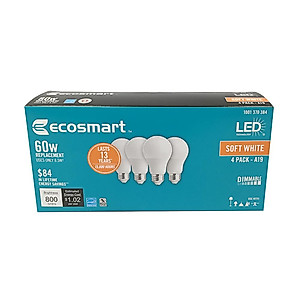EcoSmart 60W Equivalent Soft White A19 Energy Star + Dimmable LED Light Bulb (4-Pack)