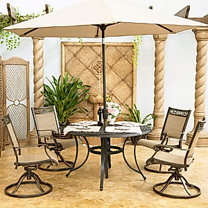 DALI 5 Piece Patio Dining Set Outdoor Furniture, Aluminum Swivel Rocker Chair Sling Chair Set with 48 inch Round Alum Casting Top Table