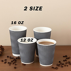 Clawsoff 90 Pack 16 oz Disposable Coffee Cups No Lids, Gray Insulated Ripple Wall Paper Coffee Cups 16oz, Corrugated Beverage Paper Cups, To Go Cups for Hot Chocolate Tea Home Travel Office