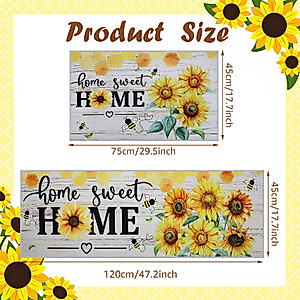 2 Pieces Sunflower Kitchen Rugs Set Kitchen Mats Non Slip Rubber Backing Area Sunflower Rug Home Sweet Home Doormat Washable Indoor Outdoor Floor Mats Country Kitchen Decor, 17'' x 30'', 17'' x 47''