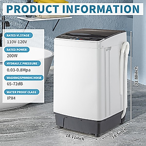 17.8Lbs Portable Washing Machine, 2.3CU.FT. Automatic Portable Washer with Drain Pump, Small Washer and Dryer Combo with 8 Water Levels/10 Programs for Apartments, College Dorms, RVS, White