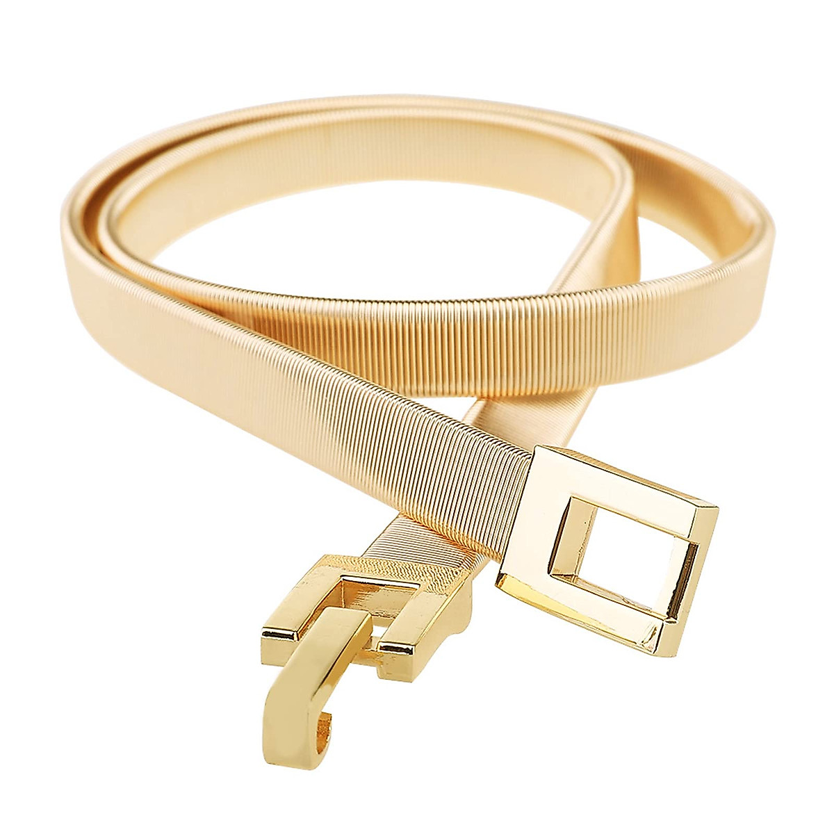 Tanpie Skinny Waist Belt of Women Elastic Metal Stretch Chain Belt Gold Medium