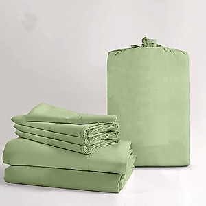 MGPS 100% Real Certified Organic Cotton Bedsheet Set, Full Size 6 Piece 1000 Thread Count Sheets Sets, [1 Fitted + 1 Flat + 4 Pillowcases], Fits Mattress Upto 10" Deep Pocket - Sage