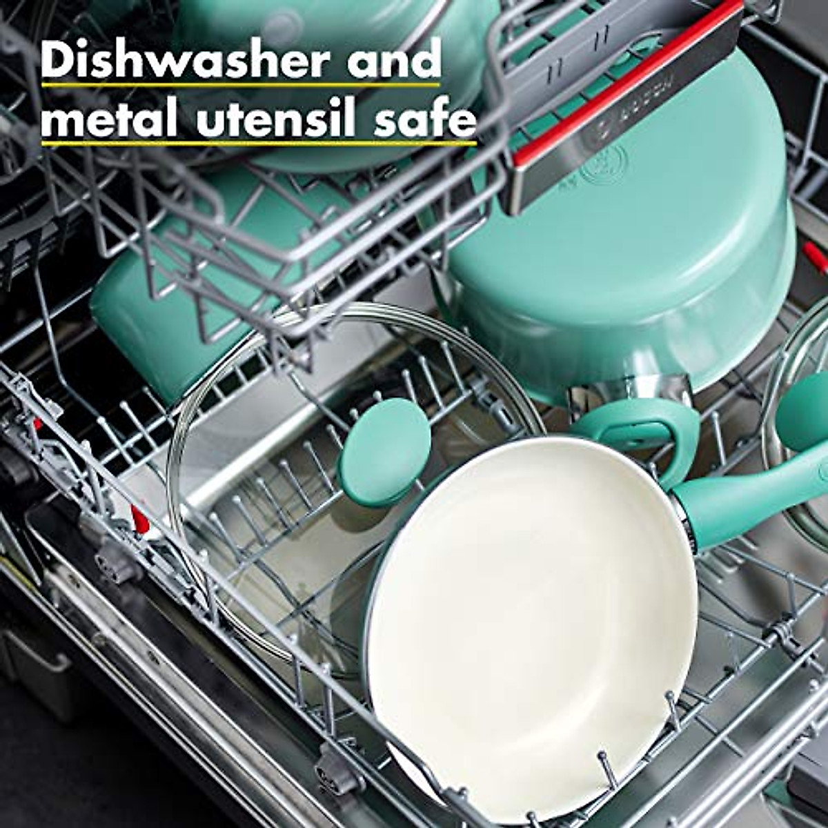 GreenPan Rio Healthy Ceramic Nonstick, Saute Pan with Lid, 5QT, Turquoise