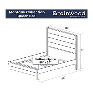 Grain Wood Furniture Montauk Solid Wood Bed, Queen Size, Rustic Off-White
