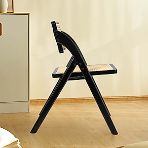 Bekrvio Folding Chair Solid Wood Rattan Chairs Set of 2, Mid-Century Modern Rattan Dining Chairs with Cane Back Handmade for Living Room Bedroom, Garden Balcony, Office, No Assembly Required (Black)