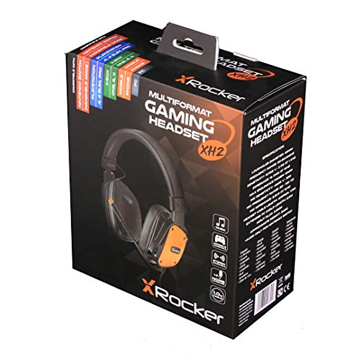 X Rocker, 5188001, XH2 Headset with Microphone, 6.89 x 3.35 x 8.07, Black/Orange