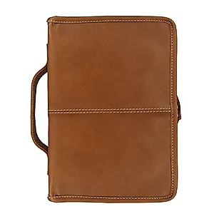 Universal Genuine Buffalo Leather Classic BIBLE COVER Carry Case Book Holder Cover with Back Pocket & Handle Fits for Standard Size Folder Vintage Brown Organizer Gift for Men & Women