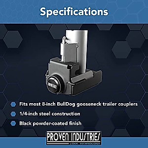 Proven Industries Model GB Trailer Lock, Fits Bulldog Gooseneck Trailer Couplers, Made in The USA, 8-Inch Bottom Plate, (Black)