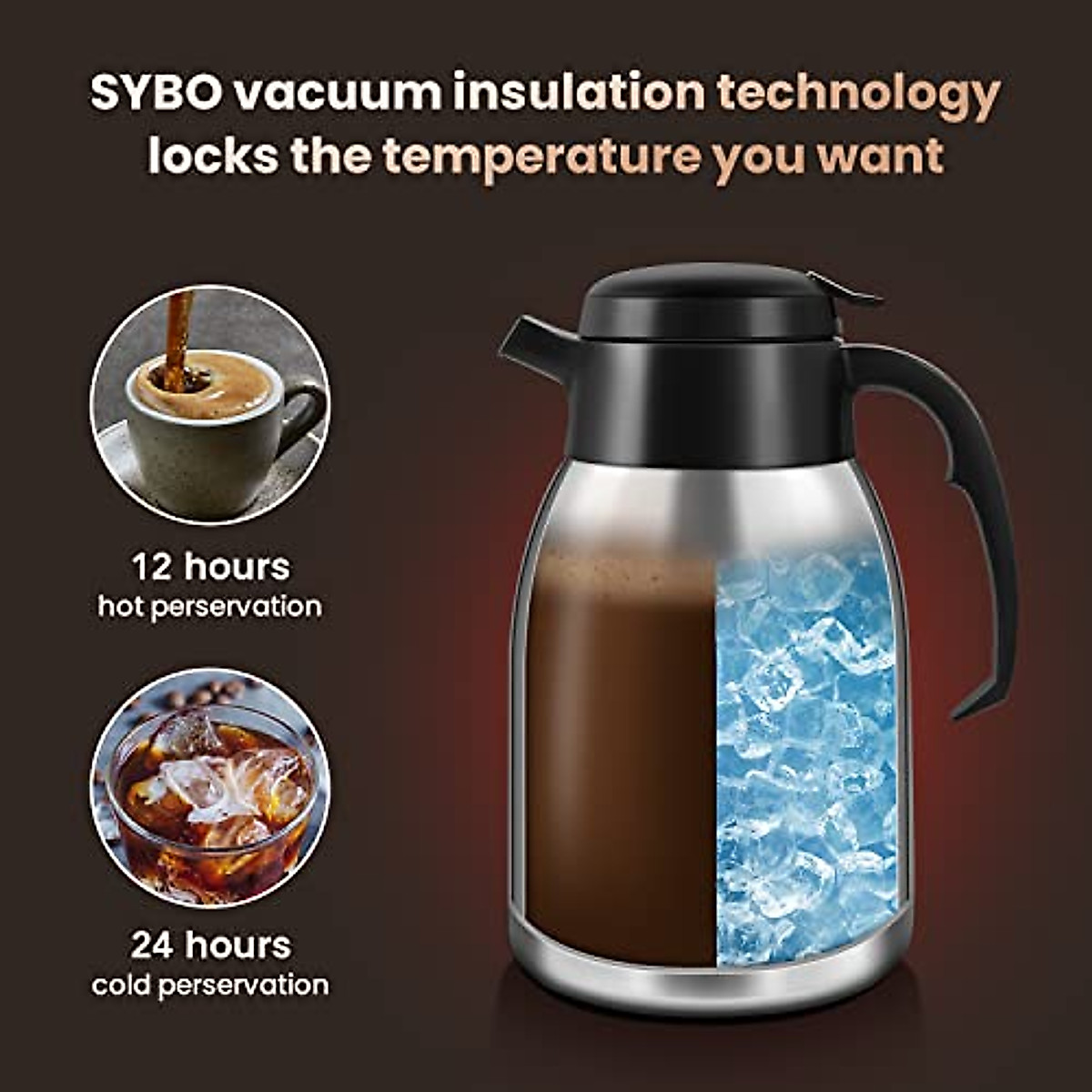 SYBO Commercial Coffee Makers 12 Cup, Drip Coffee Maker Brewer with 74Oz thermal carafe, Coffee Pot Stainless Steel Cafetera SF-CB-1AA