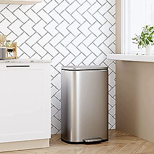 13.2 Gallon(50L) Trash Can, Fingerprint Proof Stainless Steel Kitchen Garbage Can with Removable Inner Bucket and Hinged Lids, Pedal Rubbish Bin for Home Office