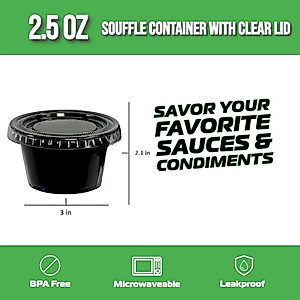 Eco One® 2.5oz Black PET Sauce Cup with Clear Lids - Leak-proof & Eco-friendly Condiment Containers for Takeout and Food Storage, 100 Count