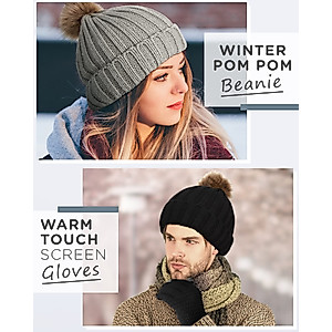 6 Pieces Women Knitted Winter Hat Glove Set Skull Cap Beanie Touchscreen Gloves Texting Gloves for Women (Black, White, Grey)