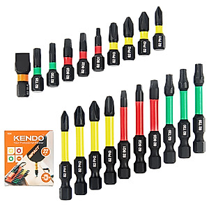 KENDO 22 Piece Impact Hex Head Wrench Bit Set with Magnetic CNC Machined Tip, 1/4 Hex Shank S2 Steel Hex Bits, 2" Long, 20+1 Pack (Metric and SAE)